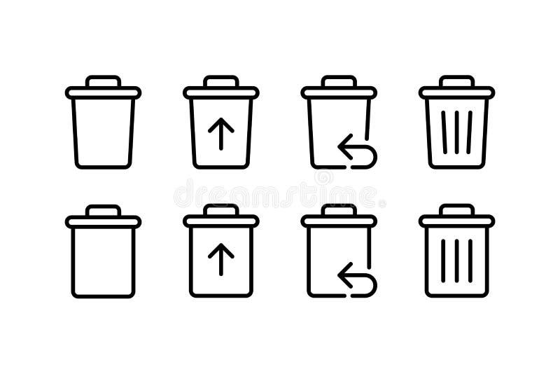 Trash Bin Vector Icons Set. Add Remove Delete Symbol Stock Vector ...