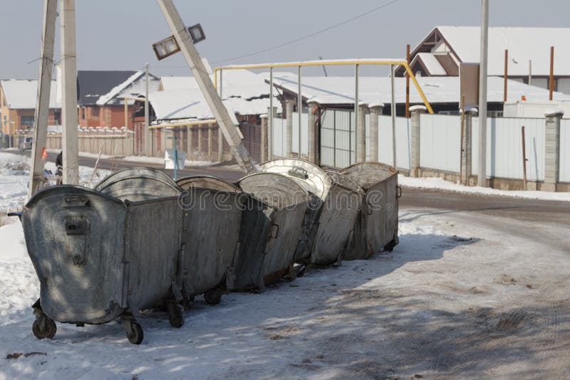 Trash bins along the road stock image. Image of pollution - 138967563