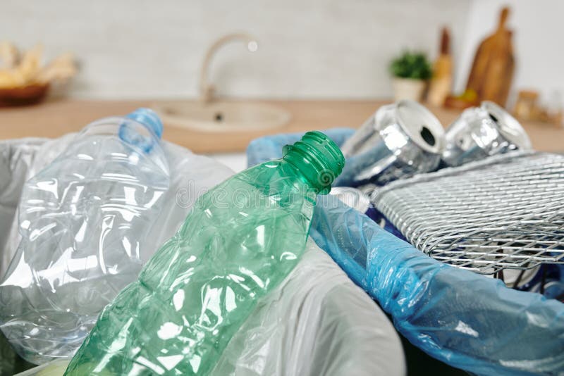 Trash Bins with Empty Cans, Plastic Bottles and Other Waste Stock Image ...