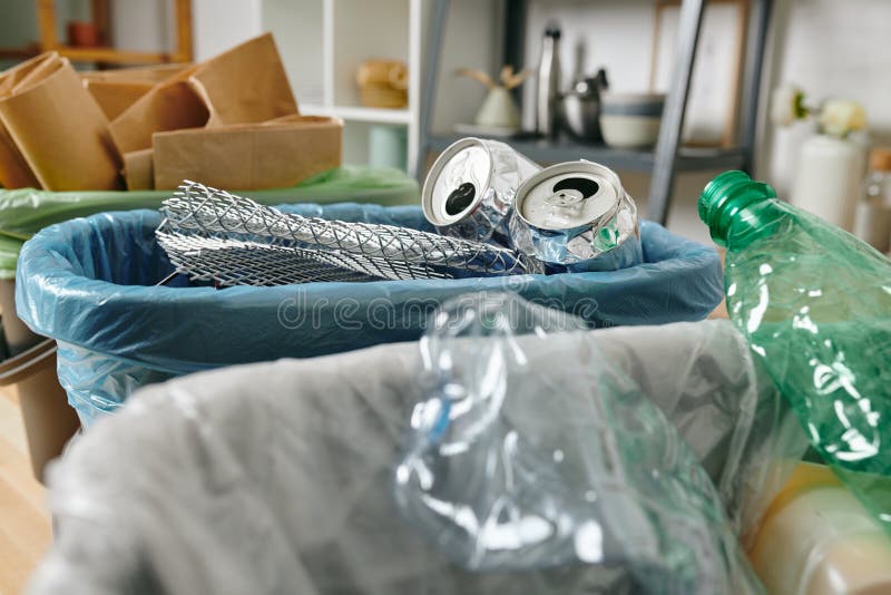 Trash Bins with Empty Cans, Plastic Bottles and Paper Stock Image ...