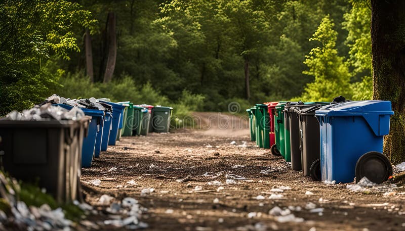 Trash Bins in Forest Setting Stock Illustration - Illustration of ...