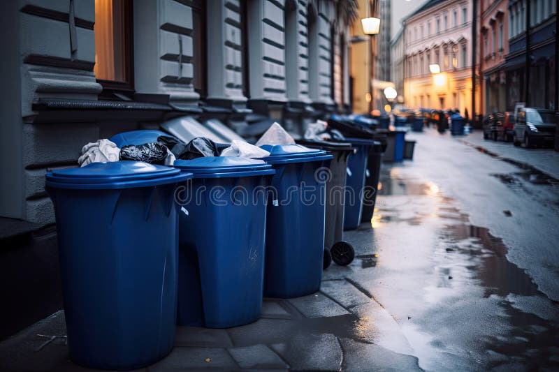 Trash Bins Overflowing with Litter in City Center Stock Illustration ...
