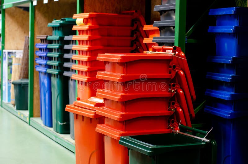 Trash Bins for Sale in the Store Stock Photo - Image of shop, selling ...