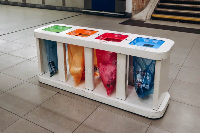 Trash Bins Separate Collection Waste Four Categories Stock Photos ...
