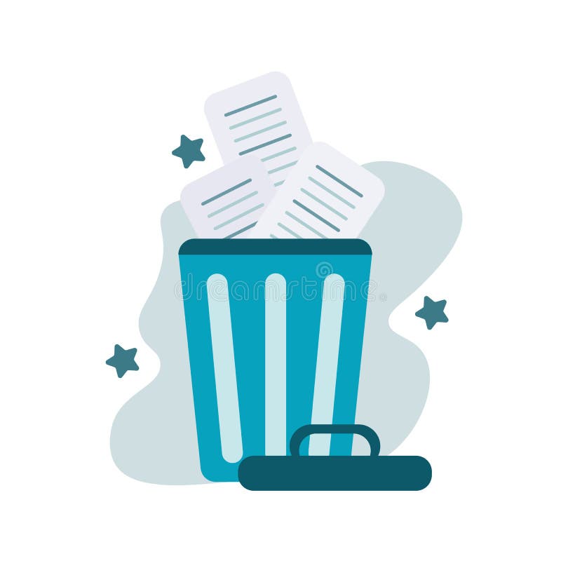 Trash Bucket with Document Papers Stock Vector - Illustration of ...
