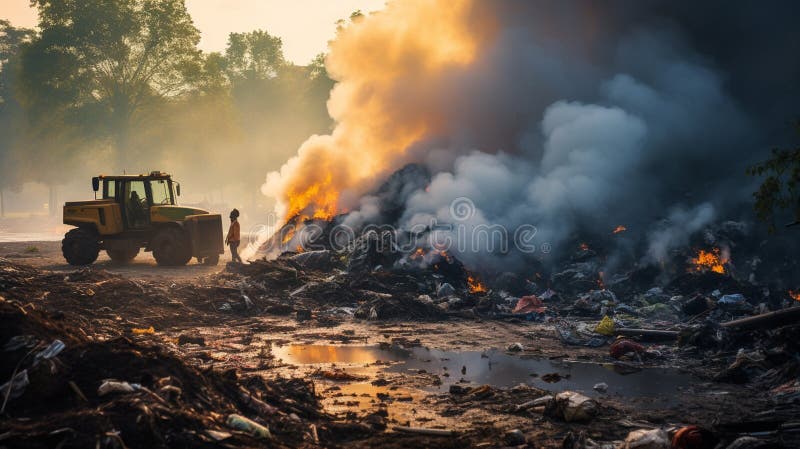 Trash Burning. Air Pollution. Environmental Contamination. Illegal Junk ...