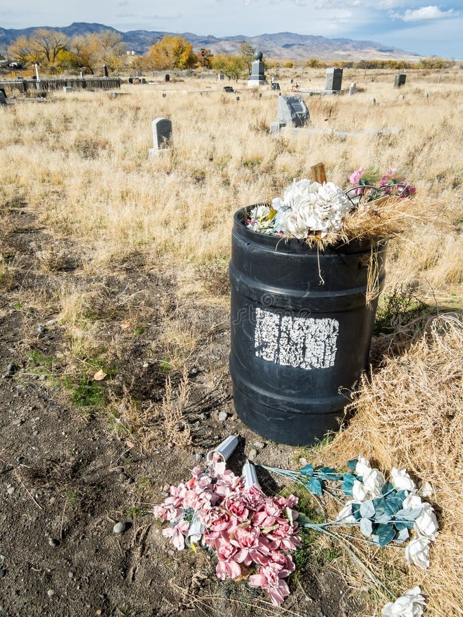 Trash can at cemetery stock photo. Image of barrel, crosses - 79810988