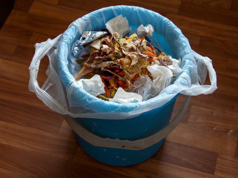 Trash Can with Chicken Leftovers Stock Image - Image of bags, kitchen ...