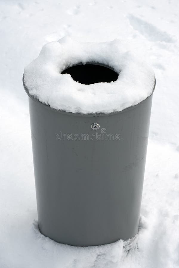 Trash can covered in snow stock photo. Image of snowy - 28172138
