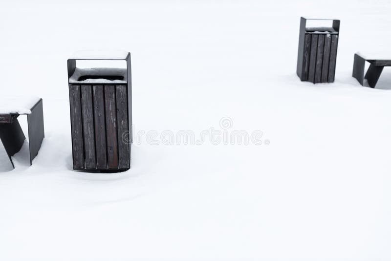 Trash Can Covered with Snow in Winter Park. Stock Photo - Image of ...