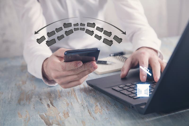 Trash Can and Files. Delete Files Stock Photo - Image of file, remove ...