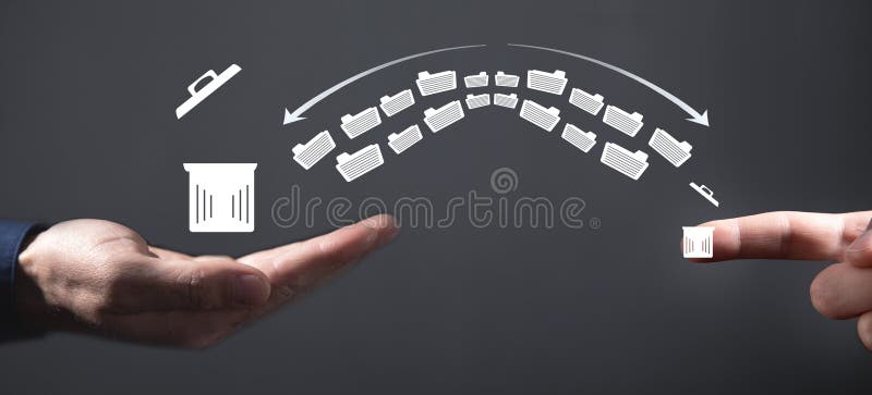 Trash Can and Files. Delete Files Stock Photo - Image of action ...