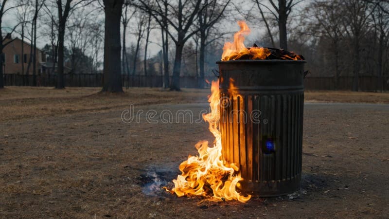 Trash Can on Fire stock illustration. Illustration of aftermath - 323731494