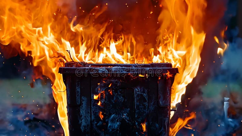 A Trash Can is on Fire, with Flames Shooting Out of it Stock Footage ...
