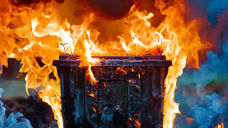 A Trash Can is on Fire, with Flames Shooting Out of it Stock Footage ...