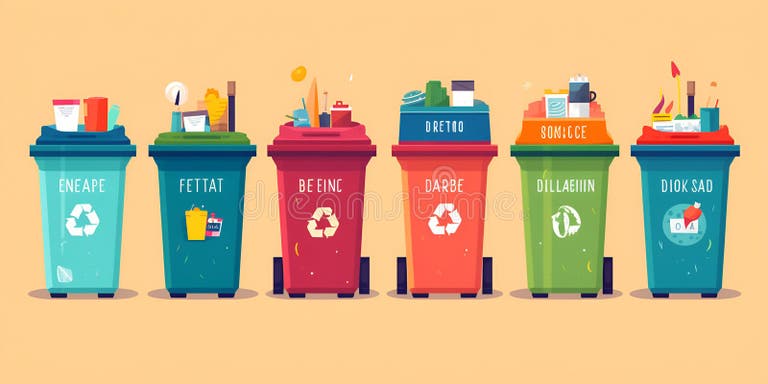 Trash can with garbage stock illustration. Illustration of friendly ...