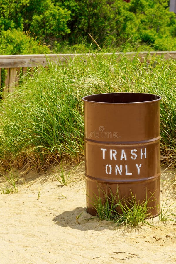 Trash Can on Hot Sands of Seaside Stock Photo - Image of summer, coast ...