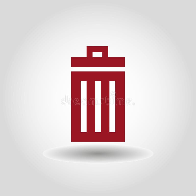 Trash Can Icon. Red Bin Symbol. Vector Illustration. Grey Background ...