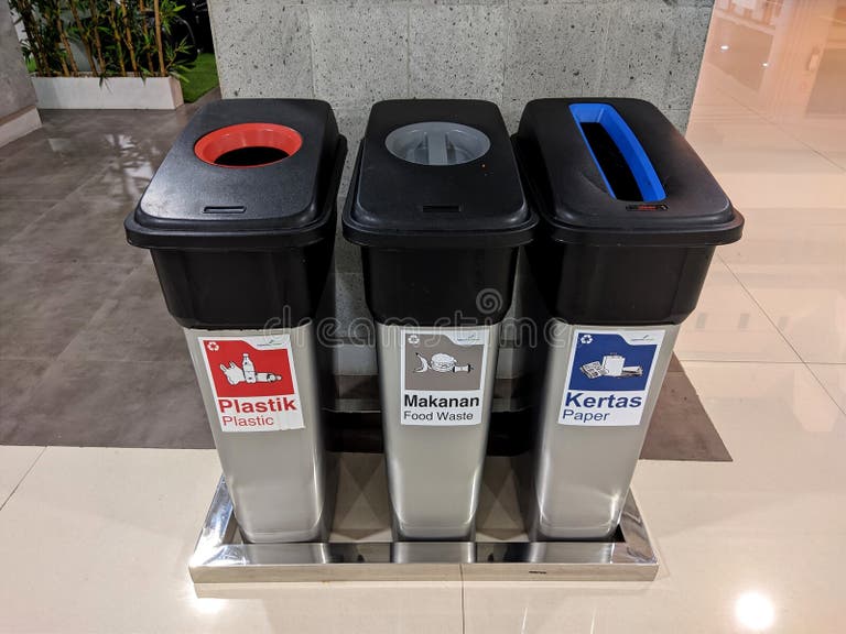 Trash Can for 3 Kinds of Waste Selection Stock Photo - Image of ...