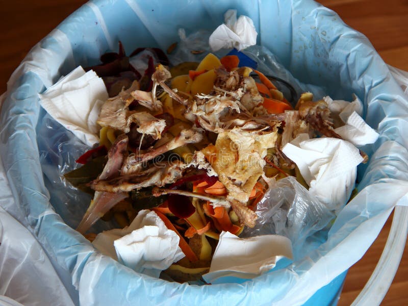 Trash Can in the Kitchen with Leftover Food Stock Image - Image of ...