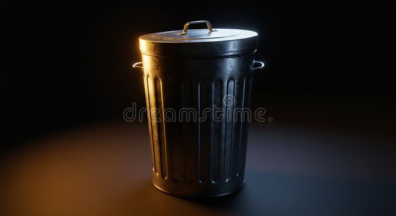 Trash Can with Lid in Studio Lighting Metal Recycle Bin Still Stock ...