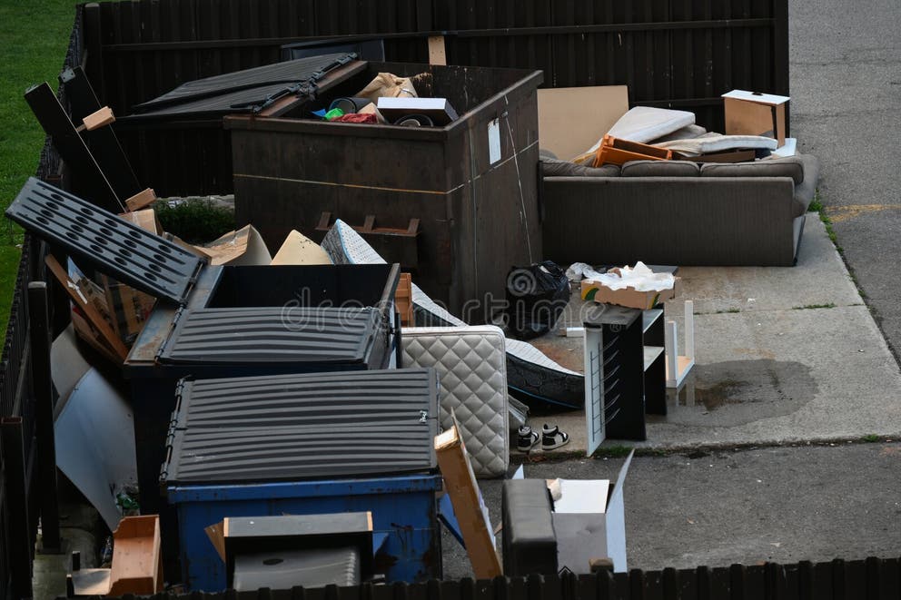 Trash Can and a Lot of Old Trash, Stock Image - Image of away, city ...