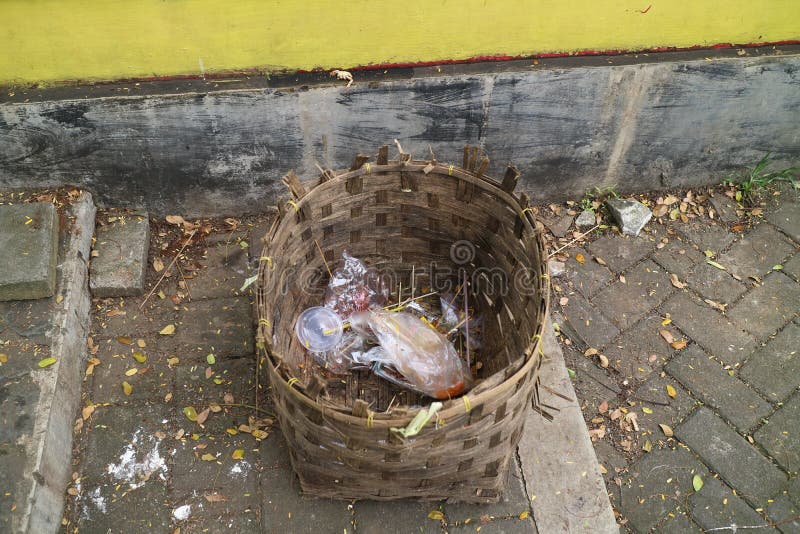 Trash Can Made of Woven Bamboo Stock Image - Image of home, environment ...