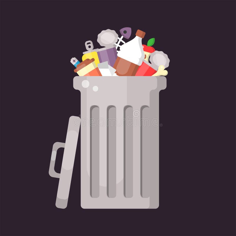 Trash can with mixed waste stock vector. Illustration of rubbish ...