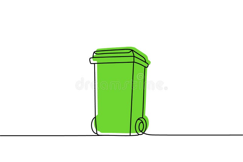 Trash Can One Line Colored Continuous Drawing. Recycle Bin, Waste ...