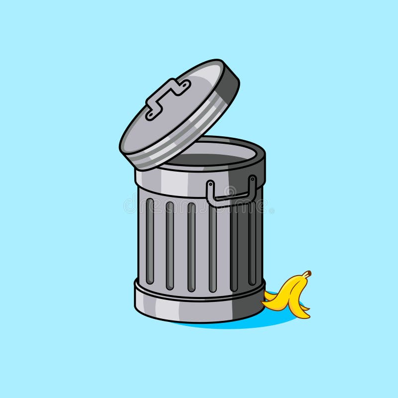 Trash Can with Open Lid and Banana Peel Stock Vector - Illustration of ...