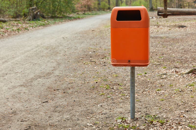 Trash Can Orange in Berlin on the Wayside Next To a Forest Path Stock ...