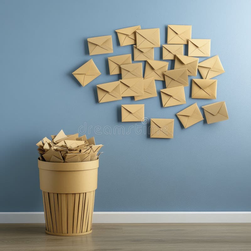 Conceptual Image of Paper Mail in a Trash Can and Stuck on a Wall ...