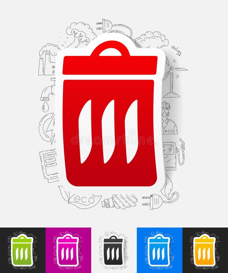 Trash Can Paper Sticker with Hand Drawn Elements Stock Vector ...