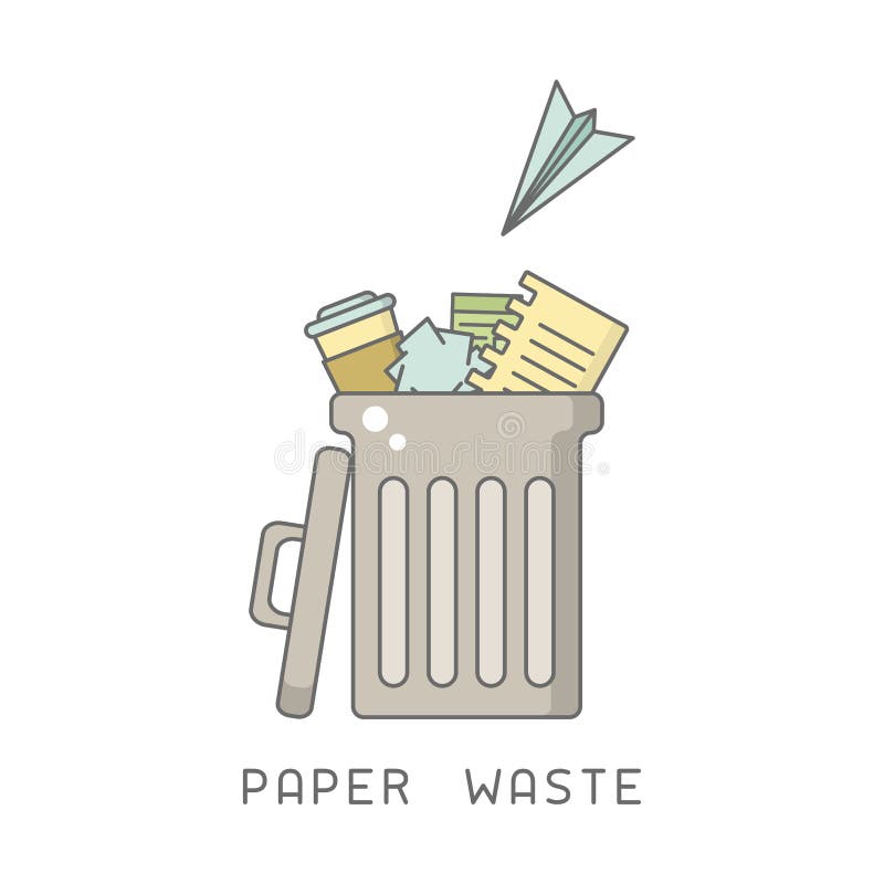 Trash can with paper waste stock vector. Illustration of vector - 153815509