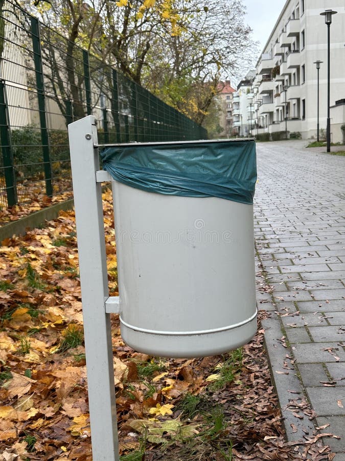 Trash Can with Plastic Bag on the Street Stock Image - Image of clean ...