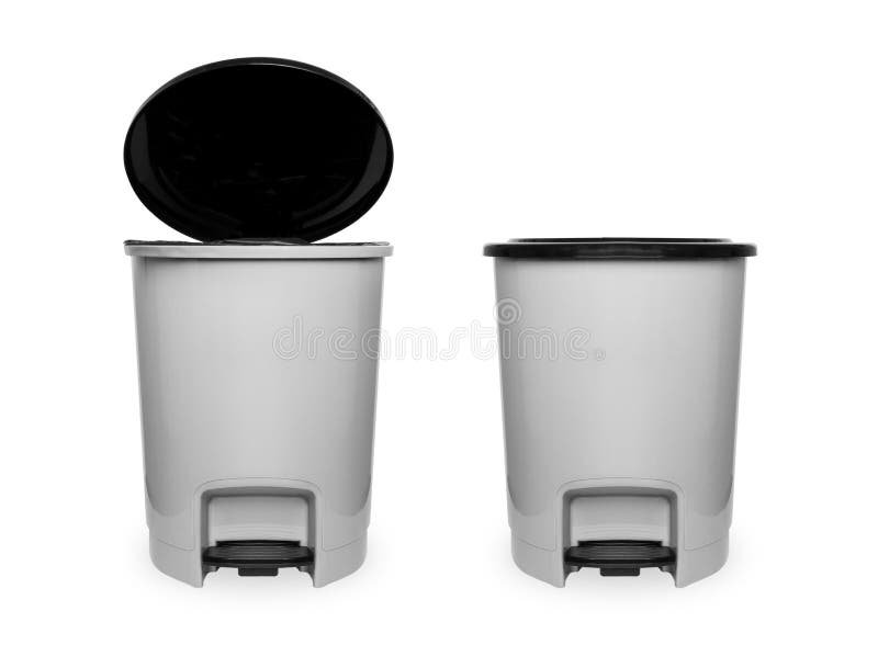 Trash Can with Plastic Black Isolated on White Background with Clipping ...