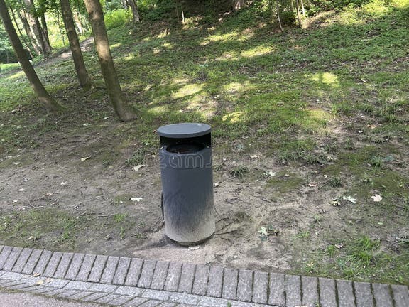 Trash Can on the Sidewalk in the Stock Photo - Image of outside ...