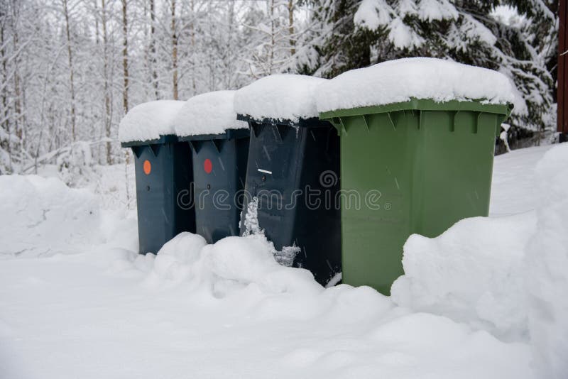 Trash Can Standing in Lots of Snow Stock Image - Image of wild ...