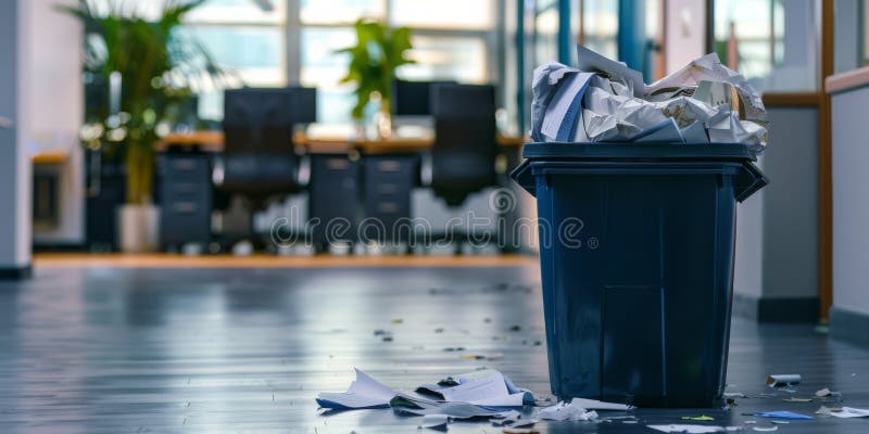 Trash Can Stands in the Corner of the Office Full of Crumpled Papers ...