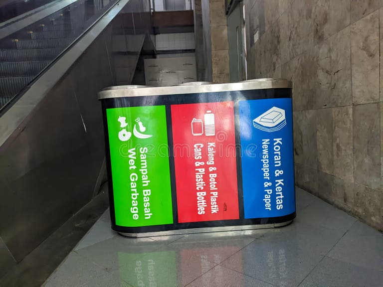 A Trash Can with Three Categories of Trash. Wet, Plastic and Paper ...