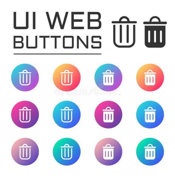 Trash Can Ui Web Button. Vector Icons Stock Vector - Illustration of ...