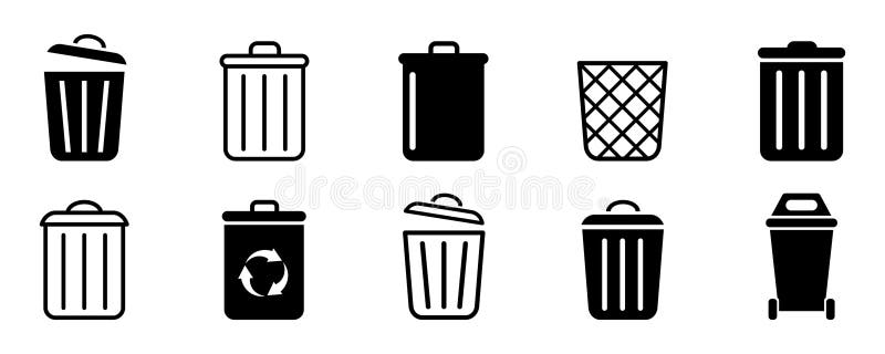 Trash Can Vector Icons Set. Trash, Garbage, Bin Icons Set Stock ...