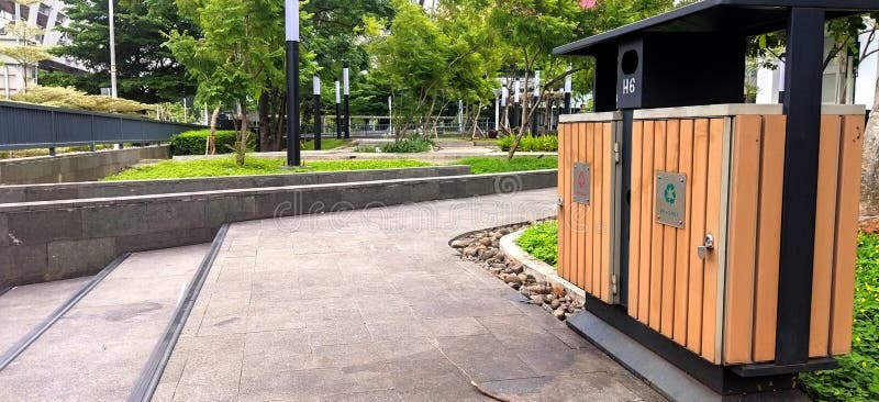 Trash Cans in an Aesthetic Park Surrounded by a Clean and Beautiful ...