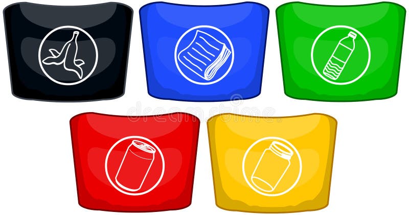 Trash Cans in Different Colors for Recycling Stock Vector ...