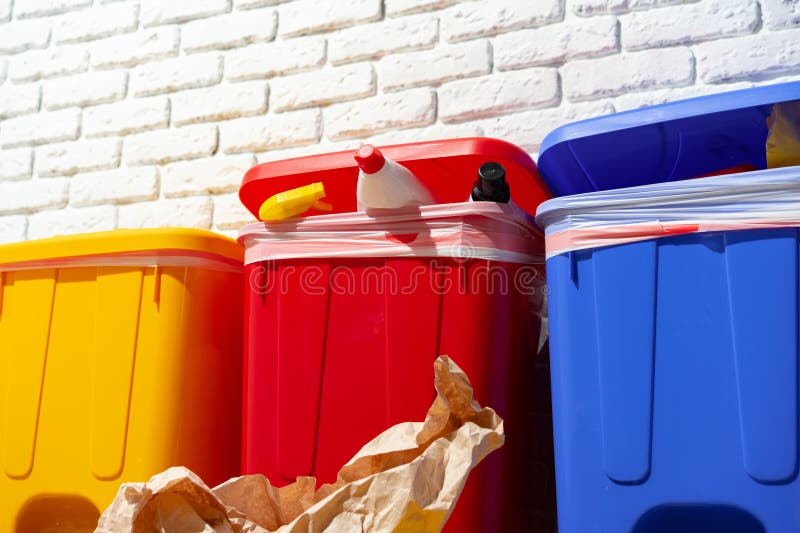 Trash Cans Full of Waste in the Building Stock Photo - Image of indoors ...