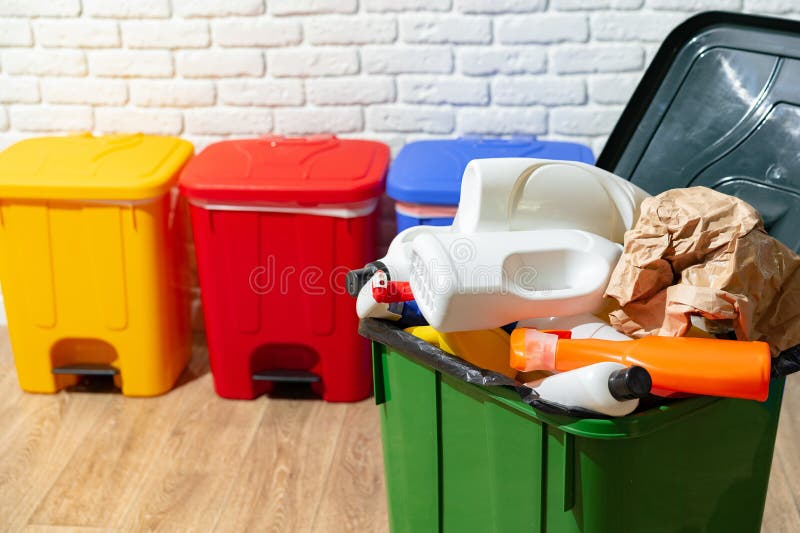 Trash Cans Full of Waste in the Building Stock Photo - Image of ...
