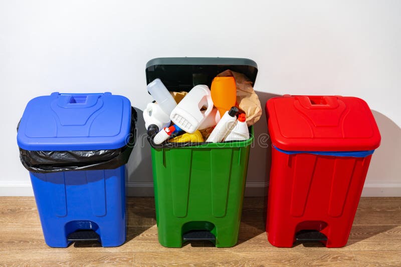 Trash Cans Full of Waste in the Building Stock Image - Image of plastic ...
