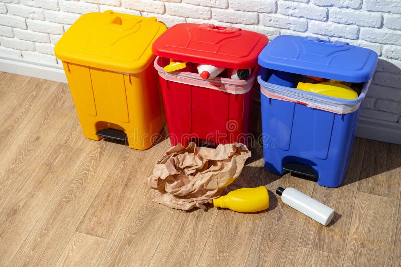 Trash Cans Full of Waste in the Building Stock Photo - Image of room ...
