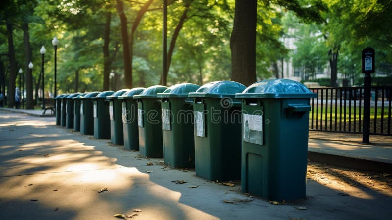 Trash Cans for Garbage in the Park. Various Trash Recycling Bins ...