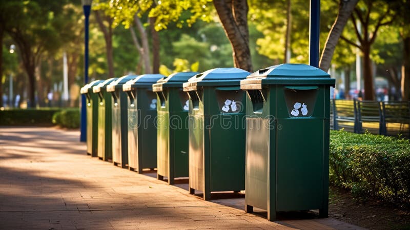 Trash Cans for Garbage in the Park. Various Trash Recycling Bins ...